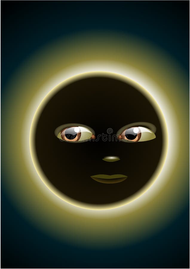 A Sun in Eclipse Mode with Face. Vector Illustration Stock Vector ...