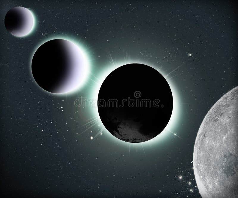 Sun Eclipse in Space with Planets Stock Illustration - Illustration of ...