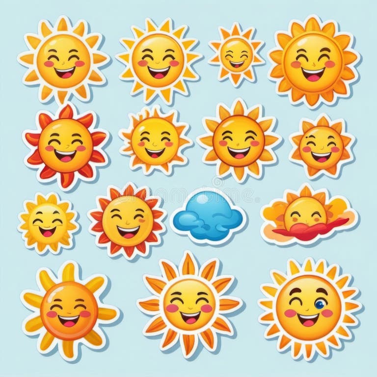 Sun Emoji Stickers Illustrations. Generative Ai Stock Illustration ...