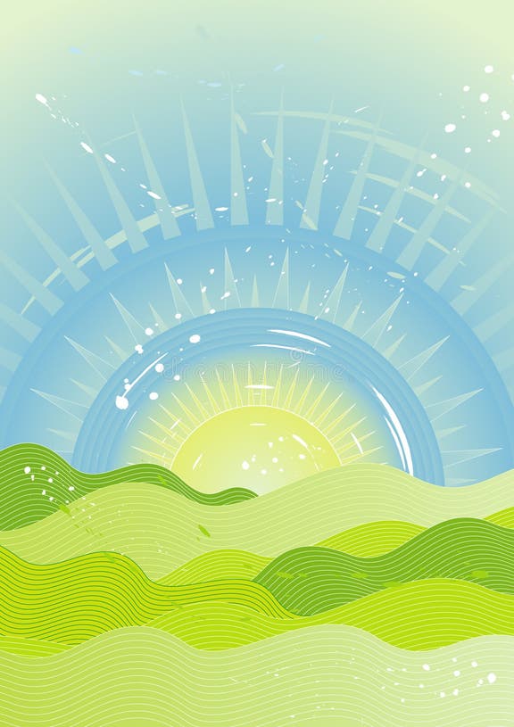 Sun en el cielo, vector ilustración del vector. Ilustración de verde ...
