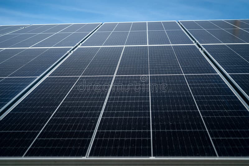 Sun Energy with Solar Panels Close Up. View on Blue Sky Stock Photo ...