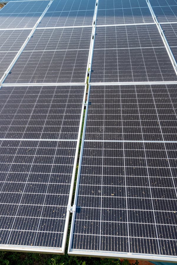 Sun Energy with Solar Panels Close Up. View on Blue Sky Stock Photo ...