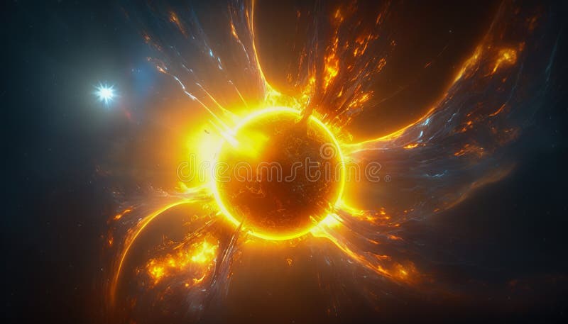 Sun Explodes with Bright Light Beams and Fire, Generative AI Stock ...
