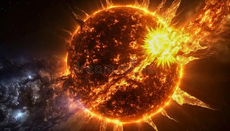 Sun Explosive Energy with Fire and Flares in Space, Generative AI Stock ...
