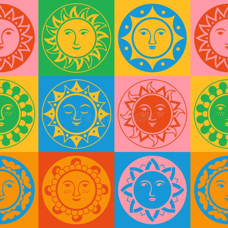 Sun with Face Abstract Ornamental Cartoon Seamless Pattern Ethnic Boho ...