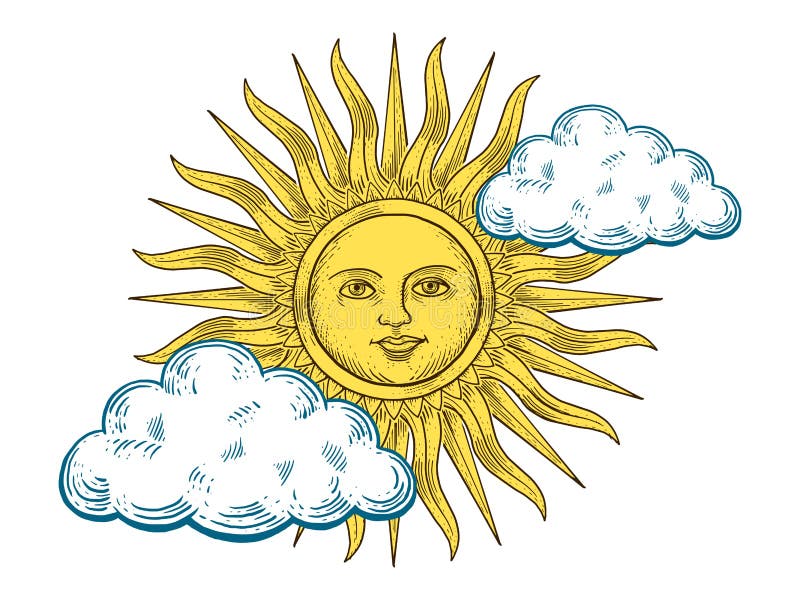 Sun with Face Engraving Style Vector Illustration Stock Vector ...