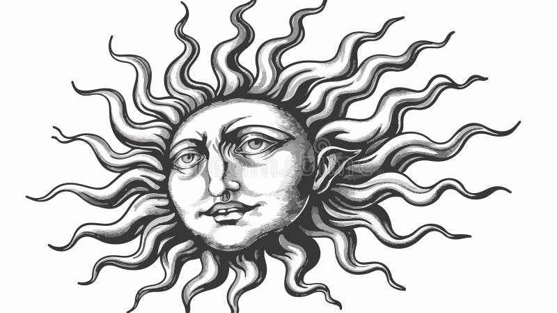 Sun Face Engraving on White Background Stock Vector - Illustration of ...