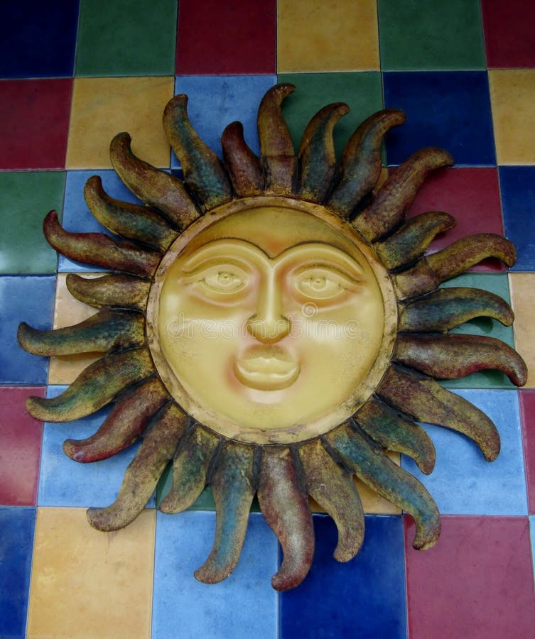 Sun Face Plaque on a Wooden Panel Background Stock Photo - Image of face, craft: 152808680