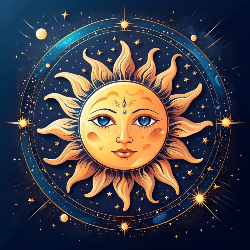 A Sun with the Face of a Woman and the Moon Surrounded by Mystical and ...