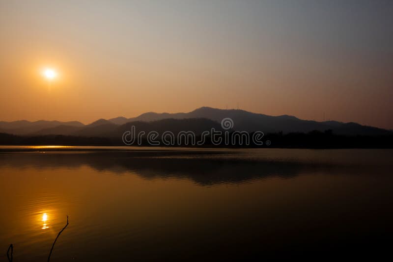 The Sun is Falling with Mountain View Stock Photo - Image of oxygen ...