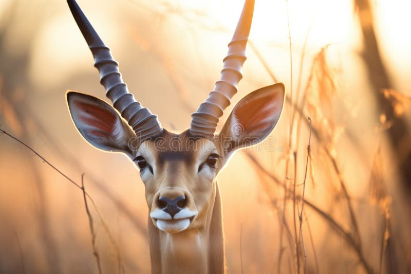 Sun Filtering through Horns of Impala at Golden Hour Stock Photo ...