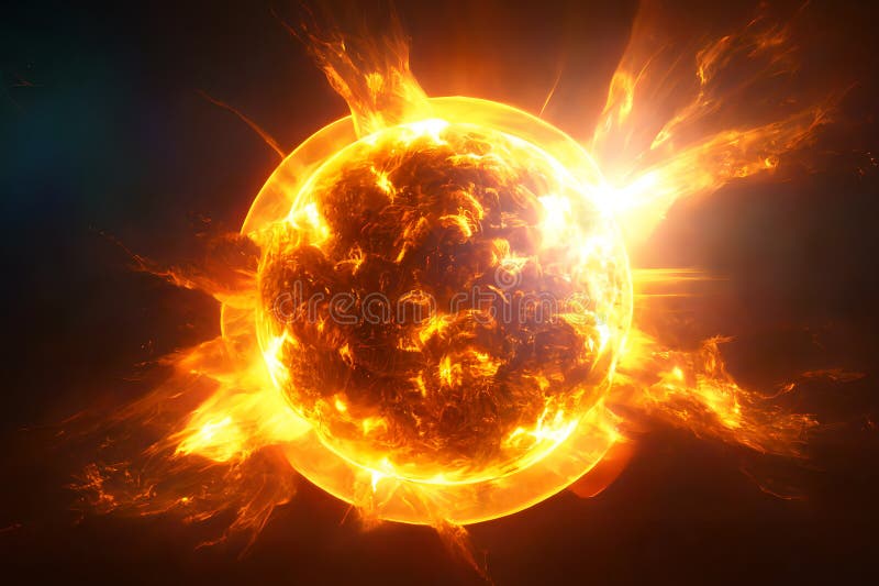 Sun Flames Realistic View in Space Stock Illustration - Illustration of ...