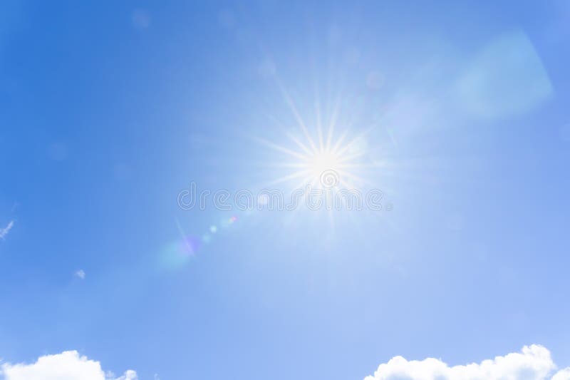Sun Flare in Blue Sky with Lens Flare Effect Stock Image - Image of ...