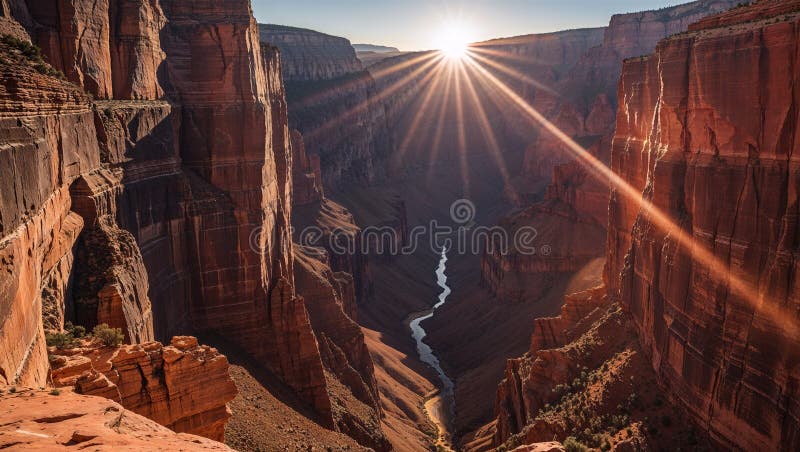 Sun Flare Cuts Across Canyon Wall As Shadows Stretch Over Deep Ravine ...