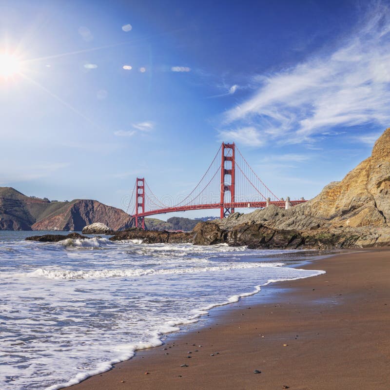 Golden Gate Bridge with Sun Flare Stock Photo - Image of american ...