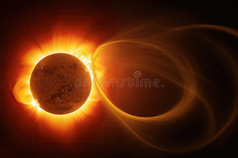 The Sun, with Flares and Coronal Loops Visible, and the Moon in the ...