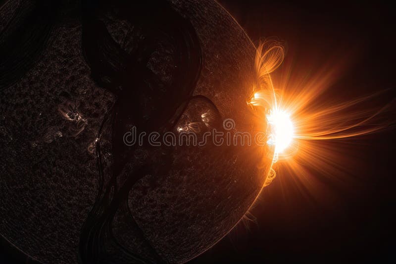 The Sun, with Flares and Coronal Loops Visible, and the Moon in the ...