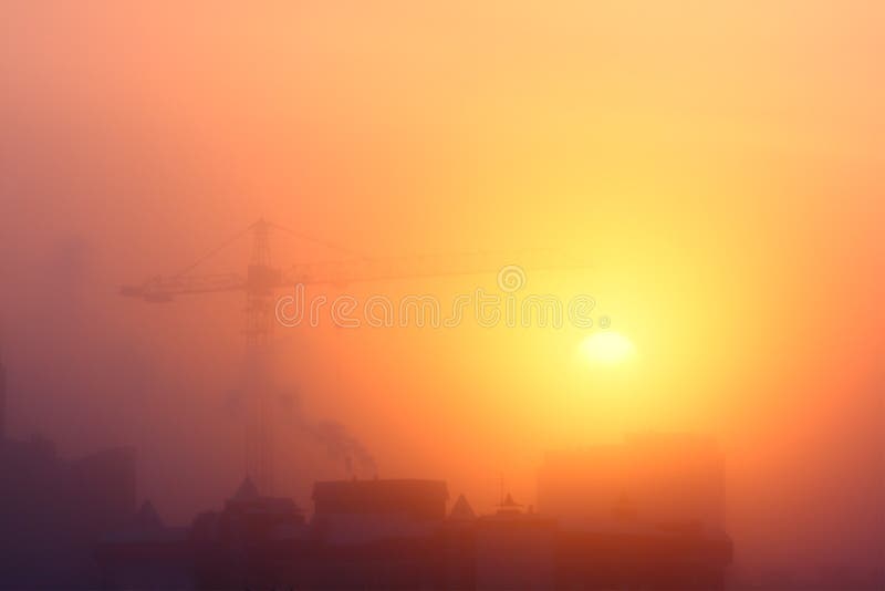 Sun in frost mist stock image. Image of buildings, mist - 41263007