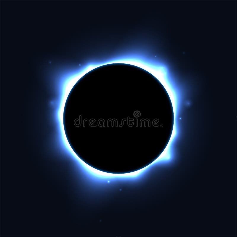 Sun Full Eclipse Concept. Light Blue Moon Glow Background. Solar or Planet Total Eclipse in Dark ...