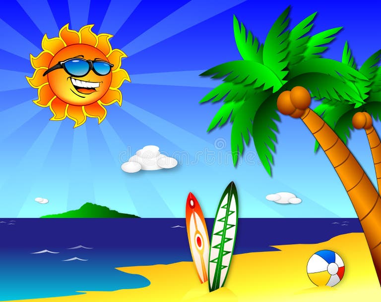 Sun and fun on the Beach stock vector. Illustration of palms - 10776379