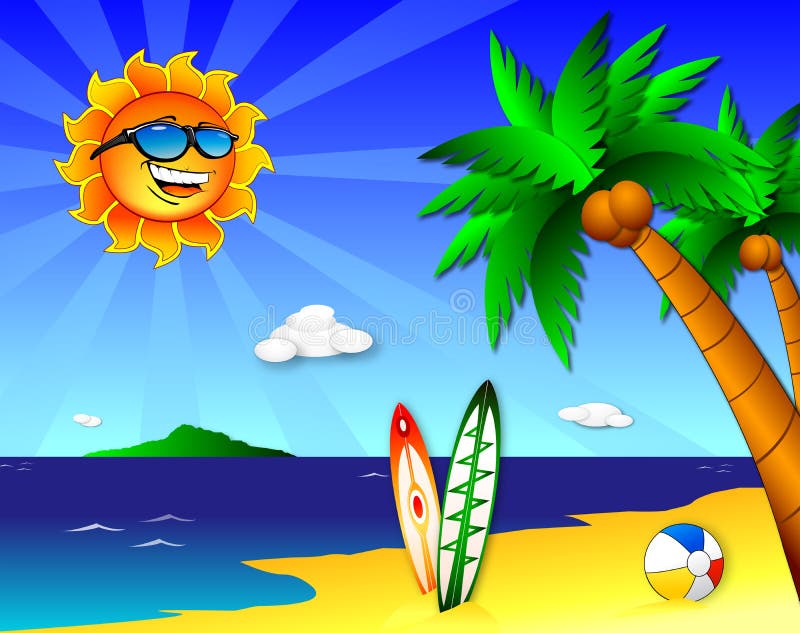 Sun and fun on the Beach stock vector. Illustration of palms - 10776379