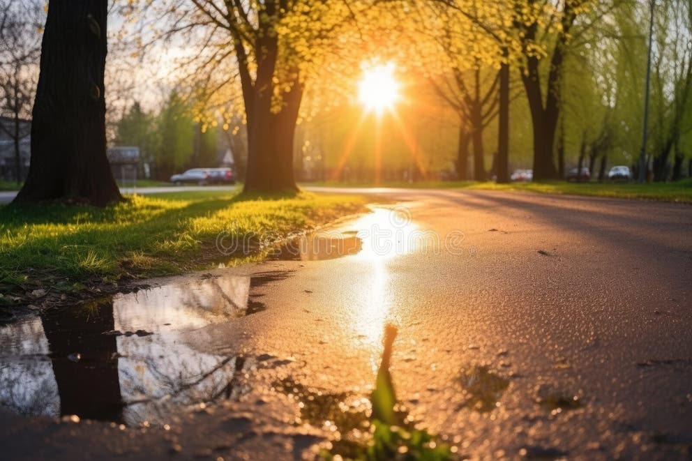 Sun Glare Off a Puddle after a Spring Shower Stock Image - Image of ...