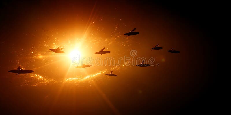 Sun Glare Silhouette Image Aircraft Birds Flight Stock Illustration ...