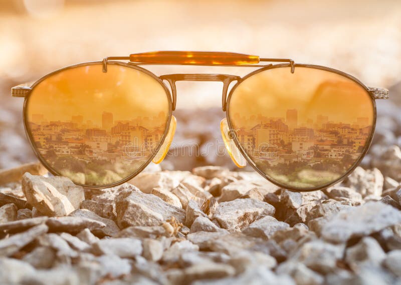 Glasses with reflection stock image. Image of city, outside - 103050141