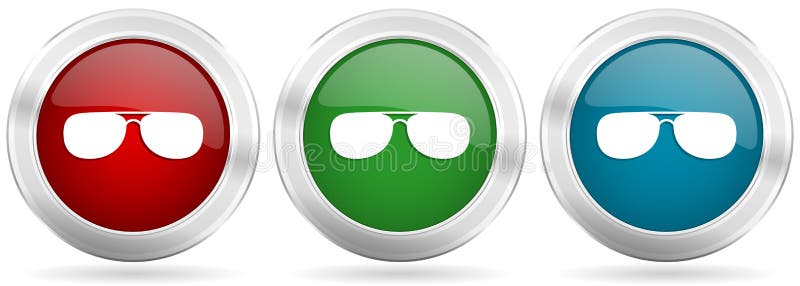 Sun Glasses, Sunglasses Vector Icon Set. Red, Blue and Green Silver ...