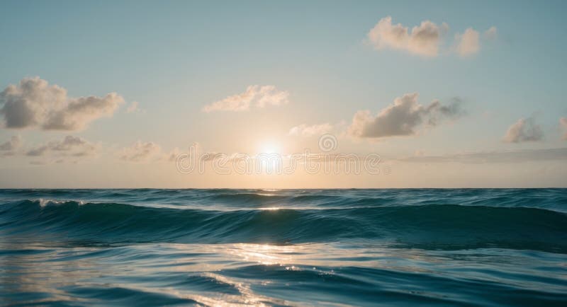 Sun Glimmering on Rippling Ocean Water at Dusk. Stock Illustration ...