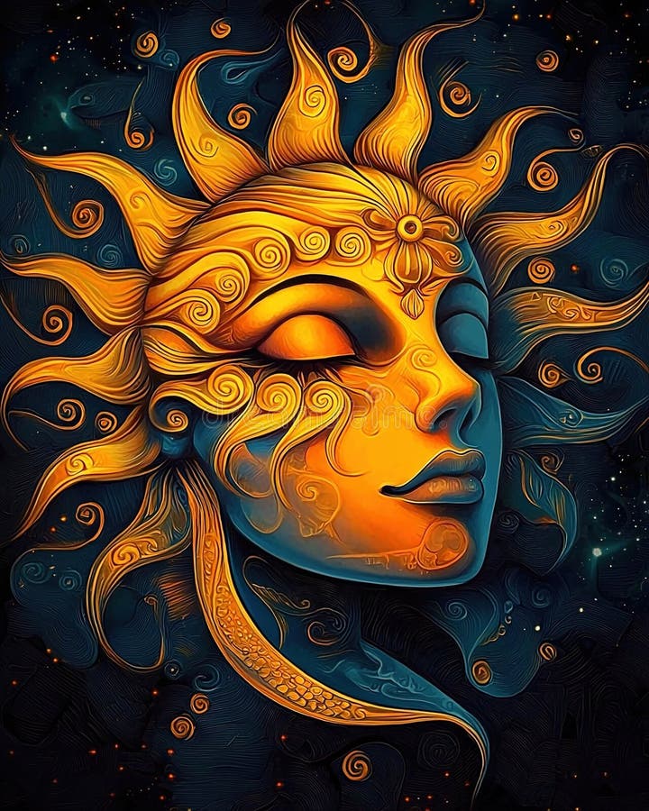 Sun God. Illustrated Poster Design. Wall Art. Generative Ai Stock Image - Image of meditation ...