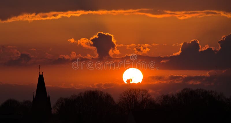 Sunset at the church stock photo. Image of country, landscape - 219369648
