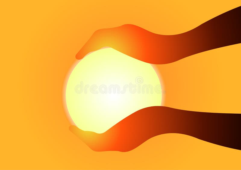 Hands with a bright sun. stock vector. Illustration of happiness - 30771813
