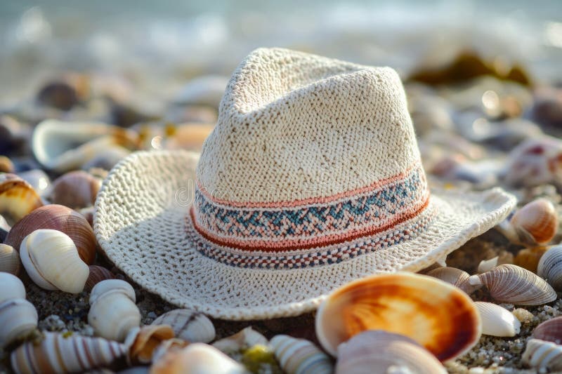 Sun Hat Lying on Seashells on a Beach, Evoking Summer Vacation and ...