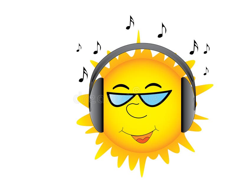 Sun with headphones stock illustration. Illustration of cheerful - 14479136