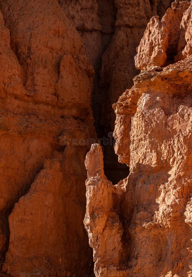 Sun Highlights Side Texture of Hoodoo with Shadows Falling Off in the ...