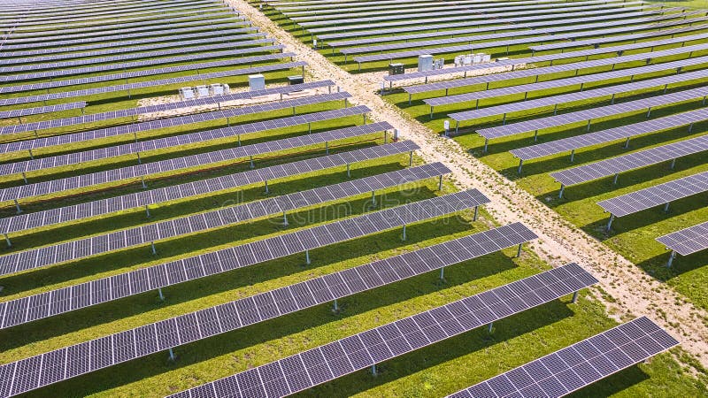Sun Hitting Solar Panels on Farm in Midwest Aerial Stock Image - Image ...
