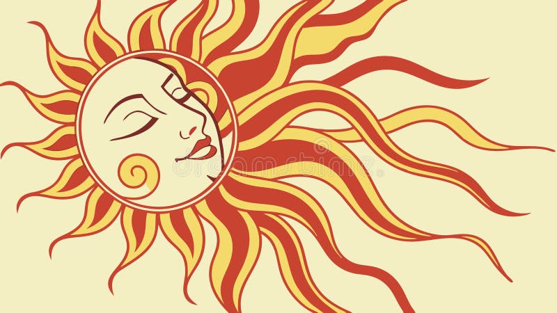 Sun with Human Face and Flowing Rays, Vector Design Generative AI Stock ...