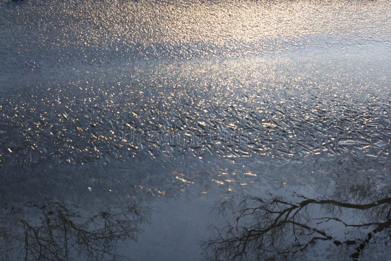 Sun and Ice on the River in Winter Stock Image - Image of background ...