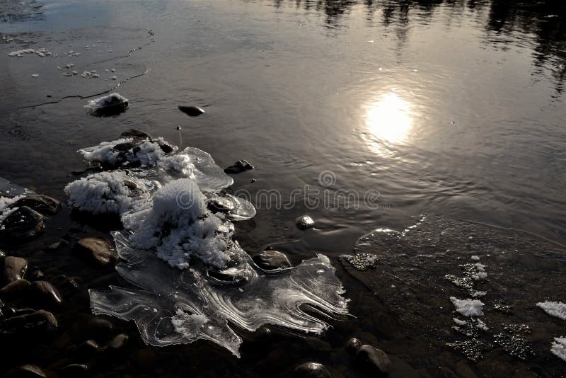Sun and Ice on Winter River Stock Image - Image of ripples, frost ...