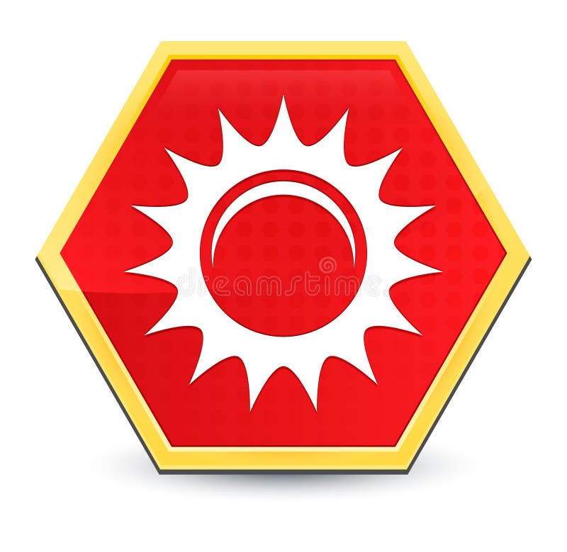 Sun Icon Abstract Red Hexagon Button Bright Yellow Frame Elegant Design ...