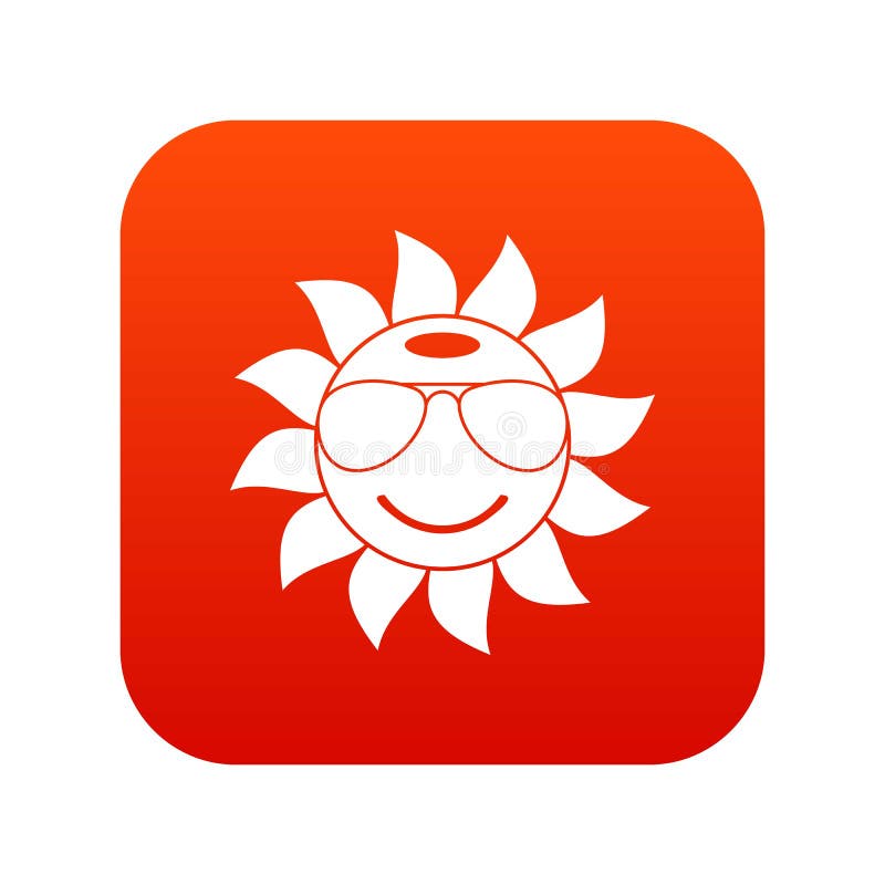 Sun icon digital red stock vector. Illustration of smile - 110076195