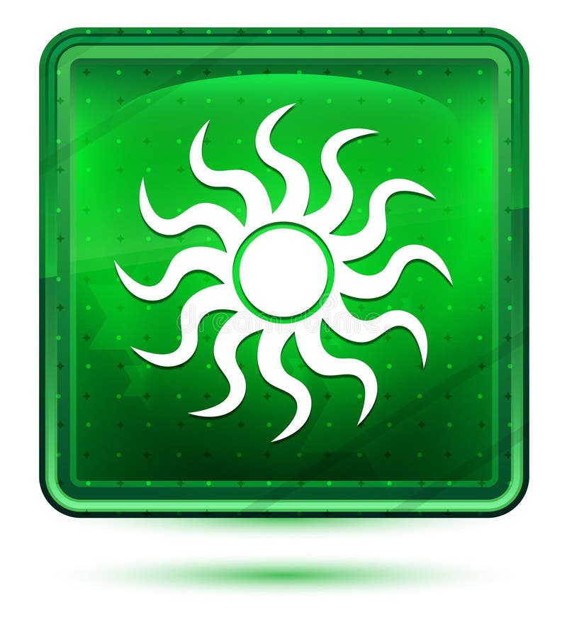 Sun Icon Neon Light Green Square Button Stock Illustration ...