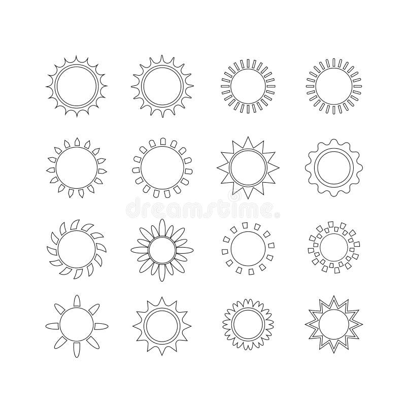 Sun Icon Set, Illustration, Line Design Stock Illustration ...