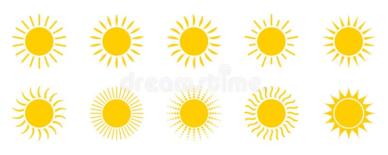 Sun Icon Set. Symbol of Summer Stock Vector - Illustration of creative ...