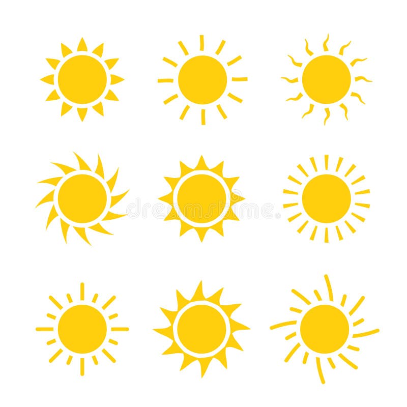 Sun Icon Set Vector Illustration. Sun Collection Design Summer Yellow ...
