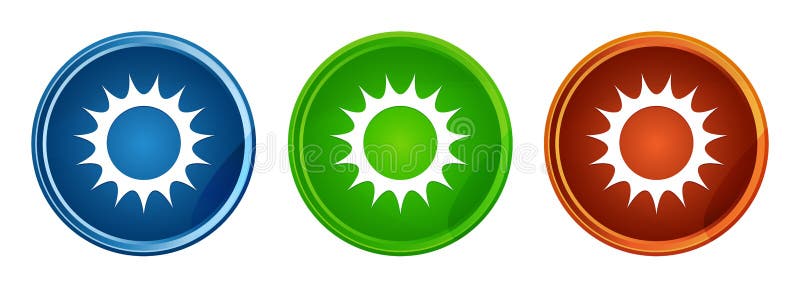 Sun Icon Stylish Round Button Set Glass Design Stock Vector ...