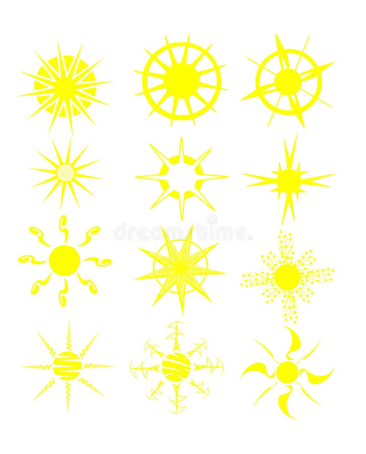 Set of Isolated Decorated Sun in Different Shapes Stock Illustration ...