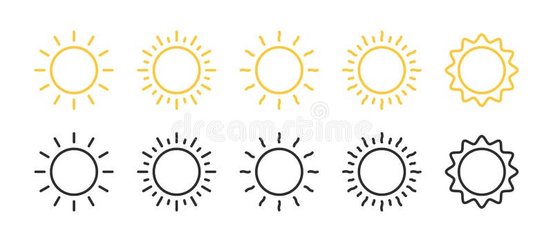 Sun Icons Set. Linear Sun Icons. Sun Stars. Sunlight Signs Stock ...