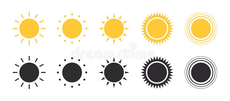 Sun Icons. Solar Icons Set. Sun Stars. Sunlight Signs Stock ...